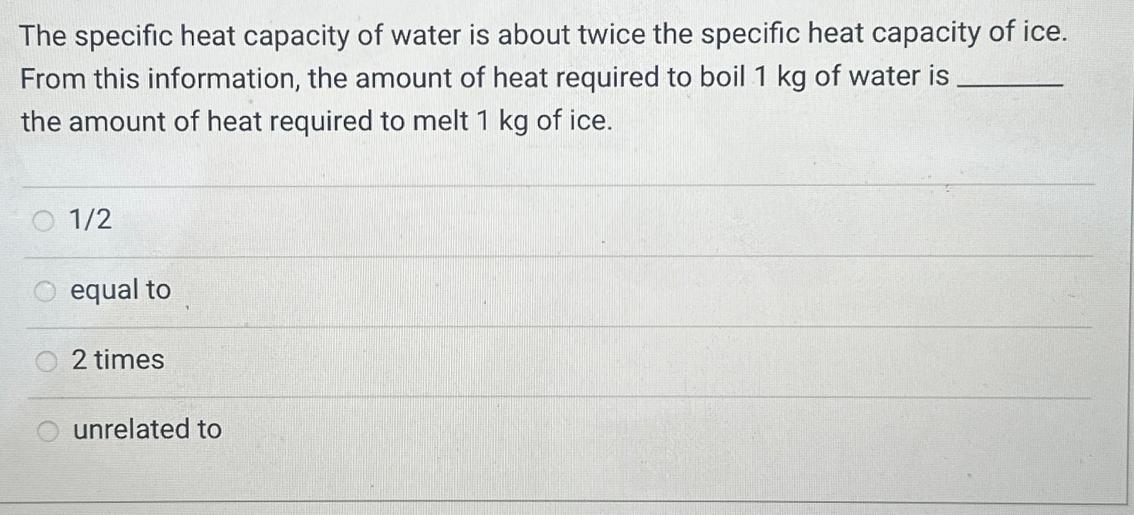 Solved The specific heat capacity of water is about twice | Chegg.com
