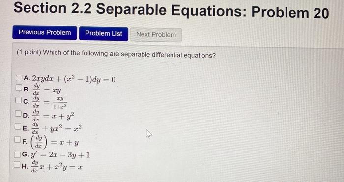 Solved Section 2 2 Separable Equations Problem 20 Previous