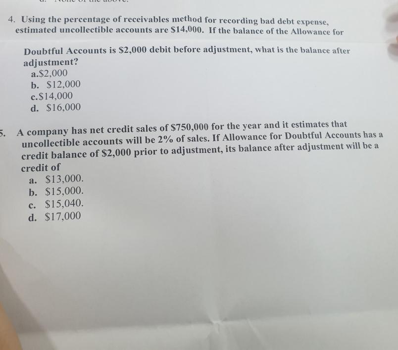 Solved 4. Using the percentage of receivables method for | Chegg.com