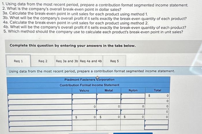 Solved 1. Using data from the most recent period, prepare a | Chegg.com