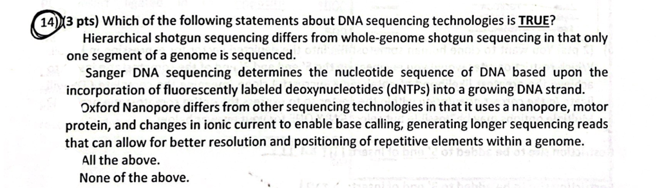 Solved (3 ﻿pts) ﻿Which of the following statements about DNA | Chegg.com