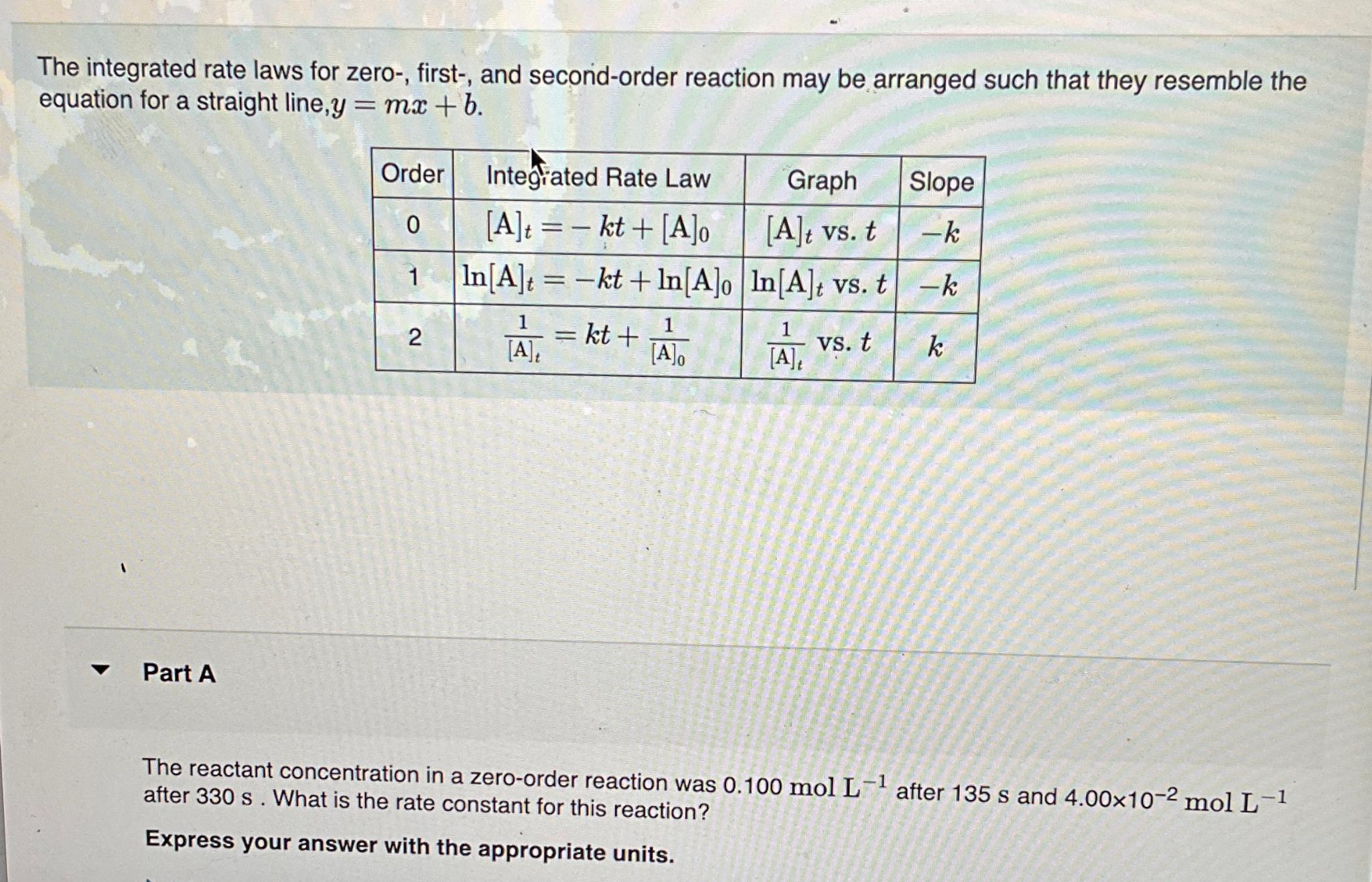 Solved Part DThe reactant concentration in a second-order | Chegg.com