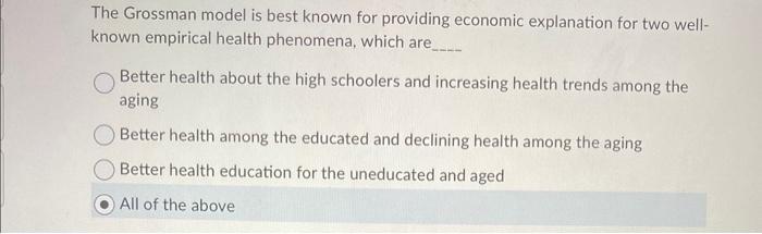 Solved The Grossman model is best known for providing | Chegg.com