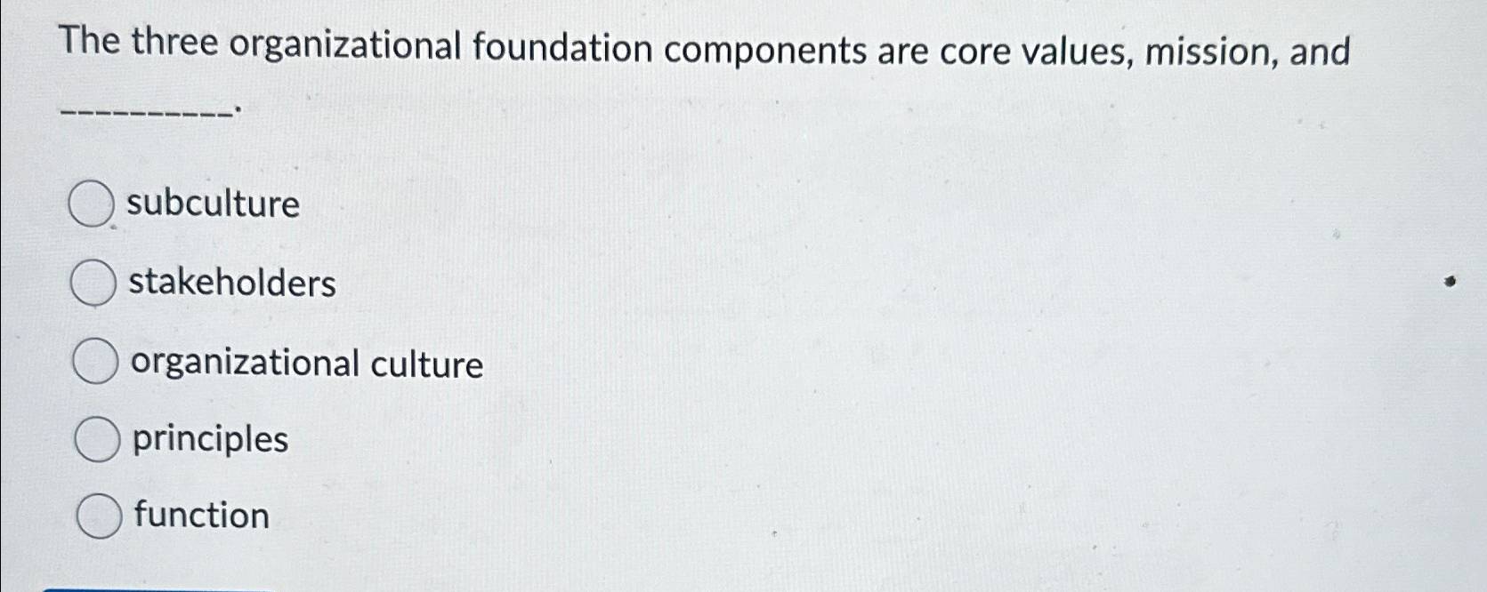 Solved The three organizational foundation components are | Chegg.com