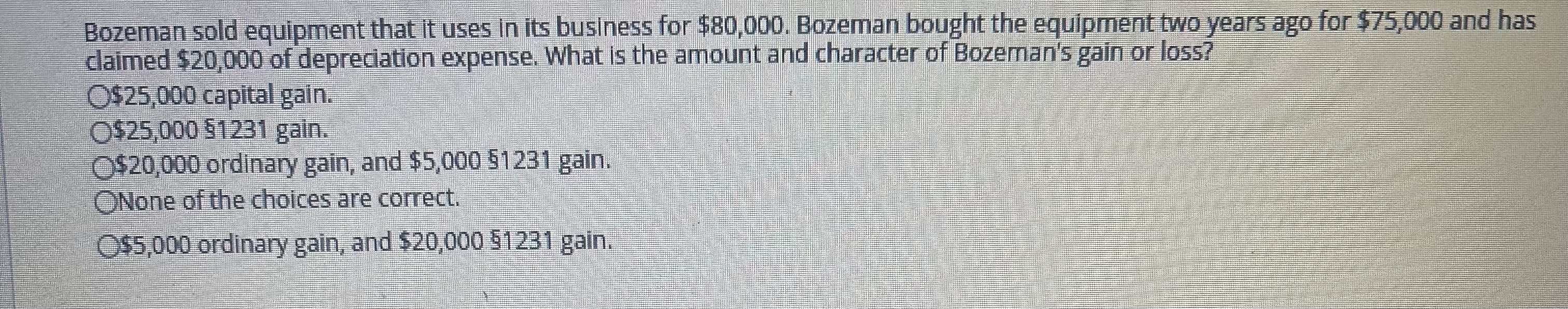 Solved Bozeman sold equipment that it ﻿uses in ﻿its business | Chegg.com