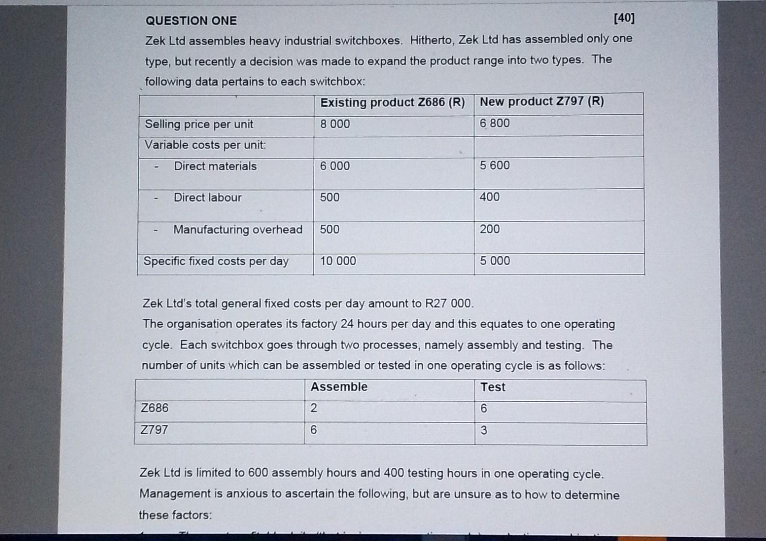 Solved QUESTION ONE [40] Zek Ltd assembles heavy industrial | Chegg.com