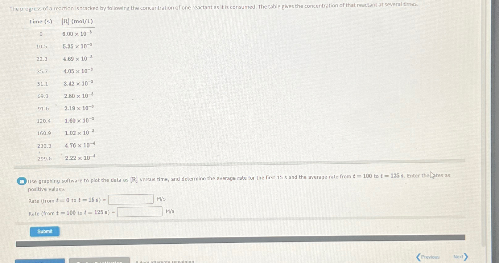 Solved The progress of a reaction is tracked by following | Chegg.com