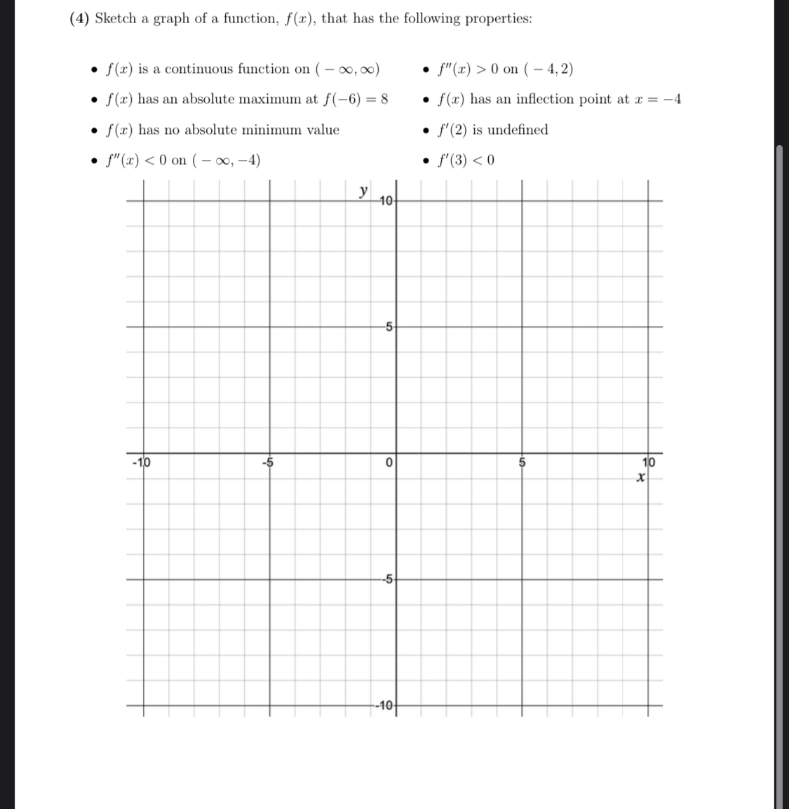 Solved (4) ﻿Sketch a graph of a function, f(x), ﻿that has | Chegg.com
