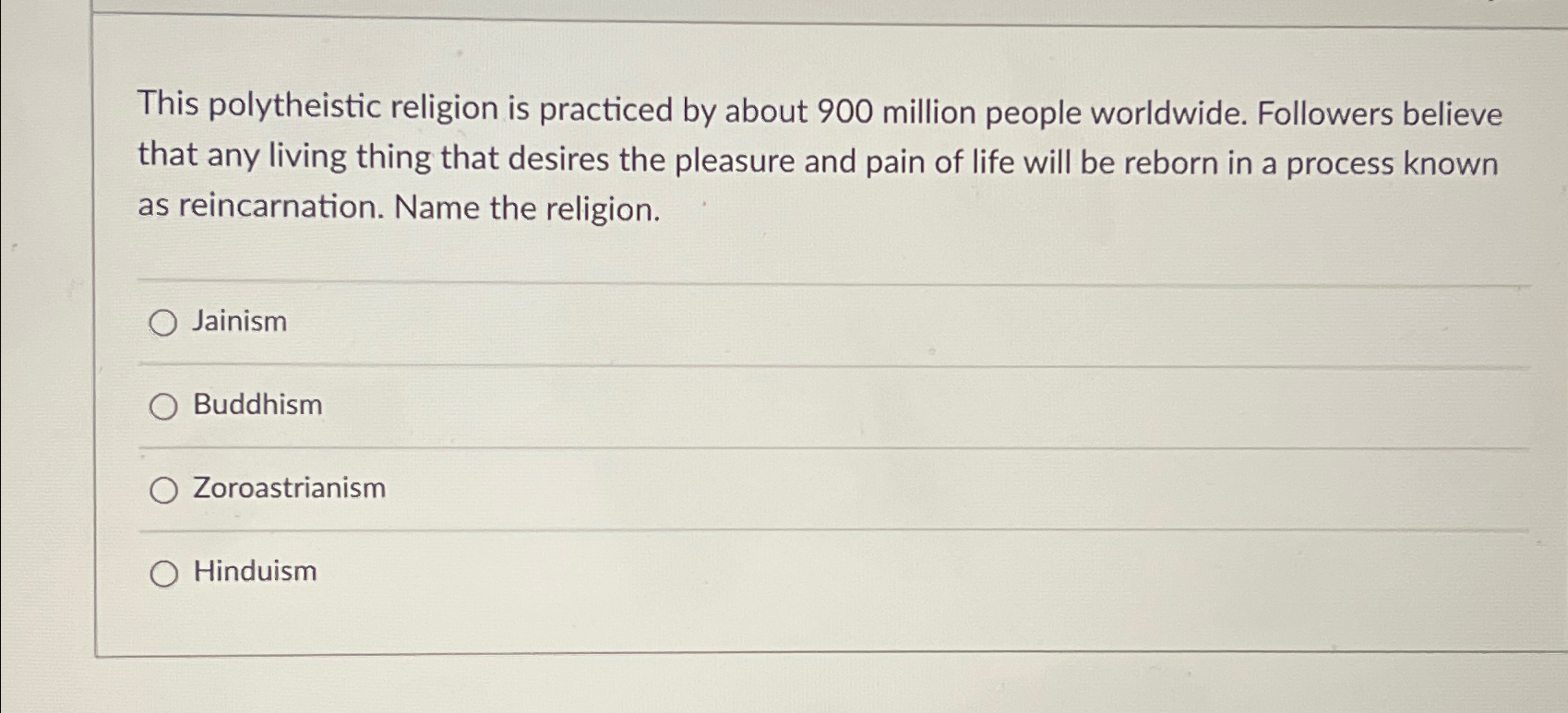 Solved This polytheistic religion is practiced by about 900 | Chegg.com