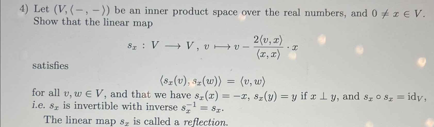 Solved Let (V,(:-,÷)) ﻿be an inner product space over the | Chegg.com