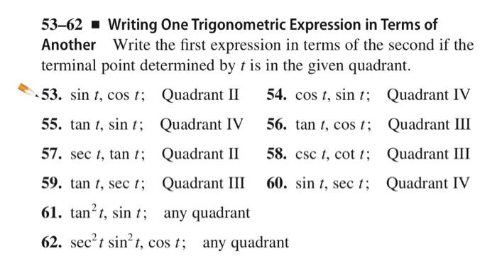 Solved 53–62 - Writing One Trigonometric Expression in Terms | Chegg.com