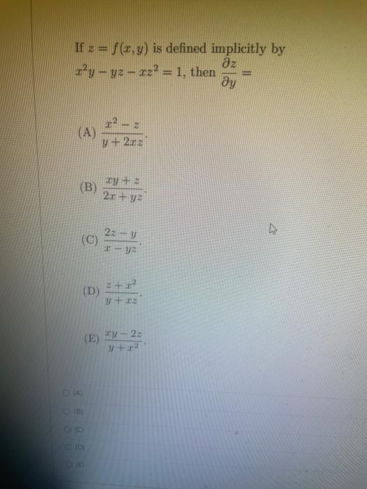 Solved If z = f(x,y) is defined implicitly by z’y - yz - 222 | Chegg.com