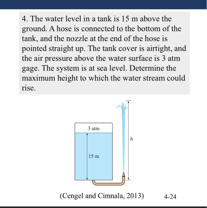 4. The water level in a tank is \\( 15 \\mathrm{~m} | Chegg.com
