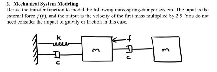 Solved 2. Mechanical System Modeling Derive the transfer | Chegg.com