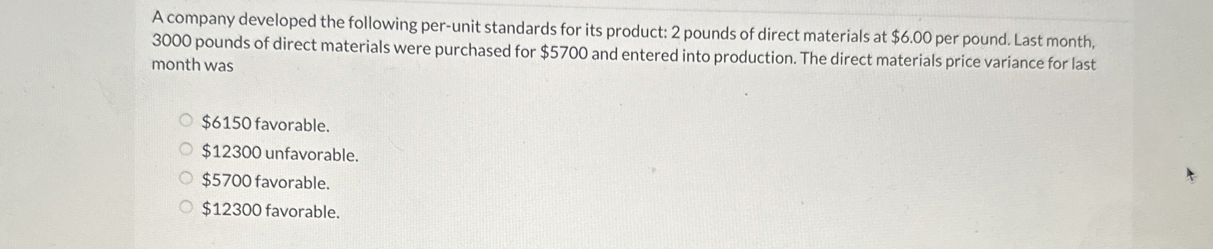 Solved A company developed the following per-unit standards | Chegg.com
