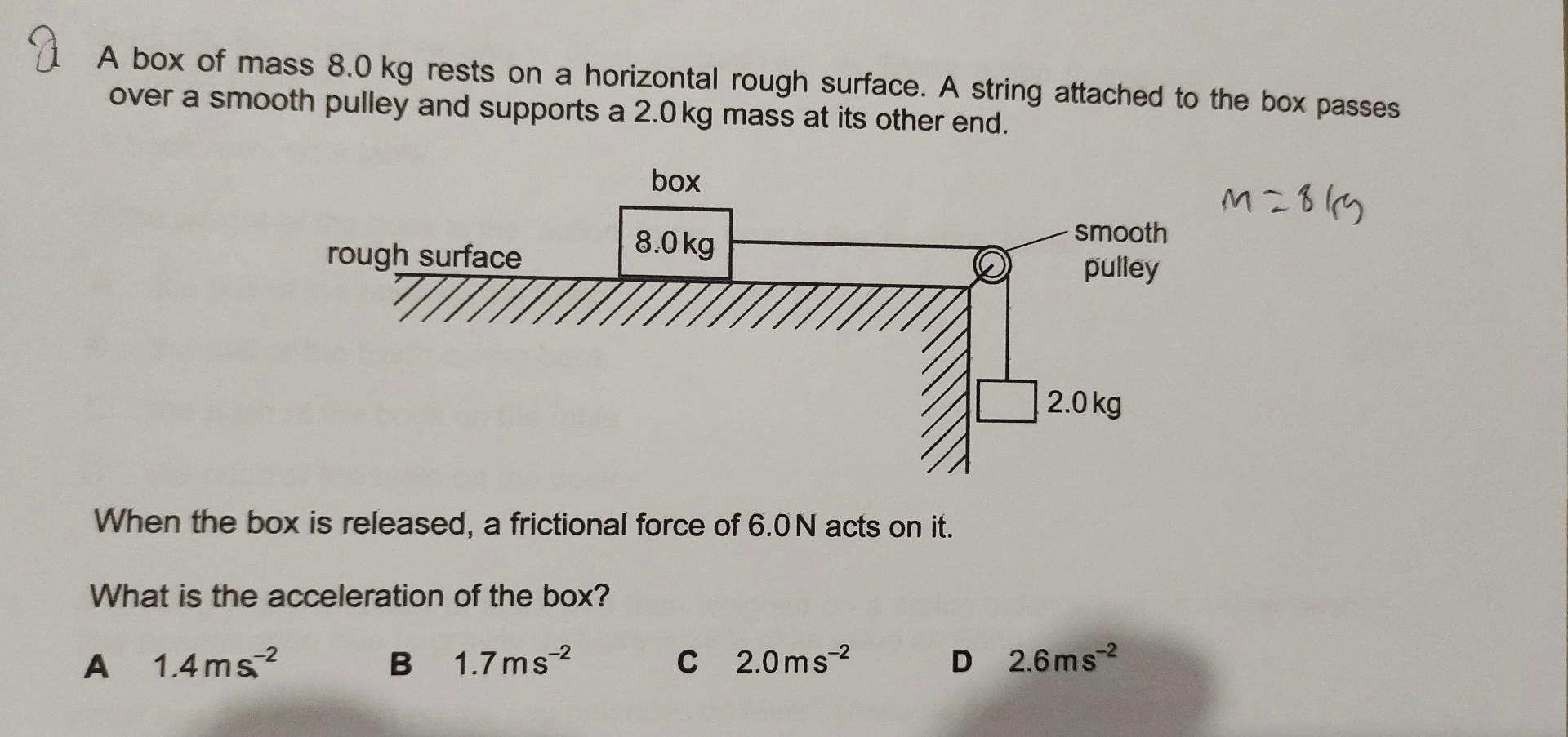 Solved A box of mass 8.0 kg rests on a horizontal rough | Chegg.com