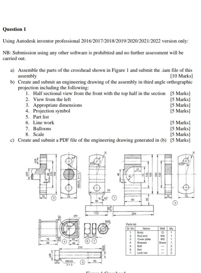 Solved Question 1 Using Autodesk inventor professional | Chegg.com