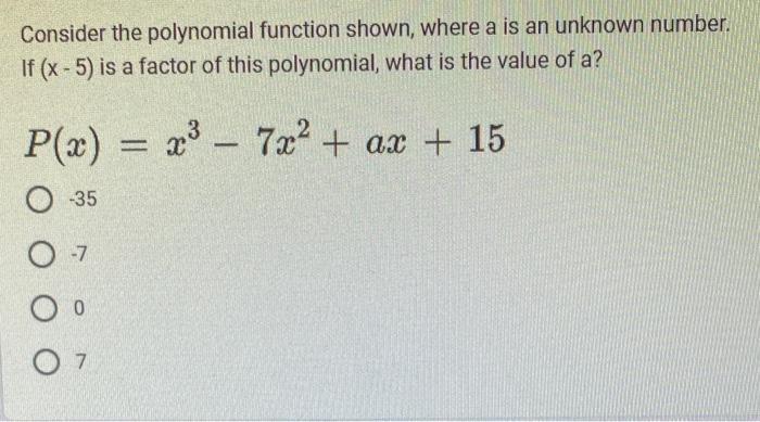 Solved Consider the polynomial function shown, where a is an | Chegg.com