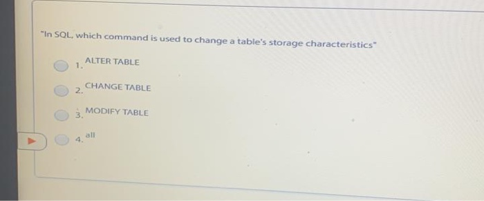 Solved "In SOL, which command is used to change a table's | Chegg.com