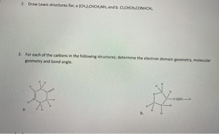 Solved 2. Draw Lewis structures for; a (CH),CHCHNHand b. | Chegg.com