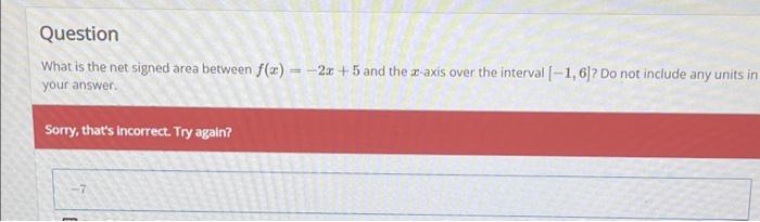Solved Question What is the net signed area between f(x) = | Chegg.com