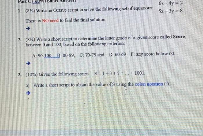 Solved Part Cco 1 8 Write An Octave Script To Solve The