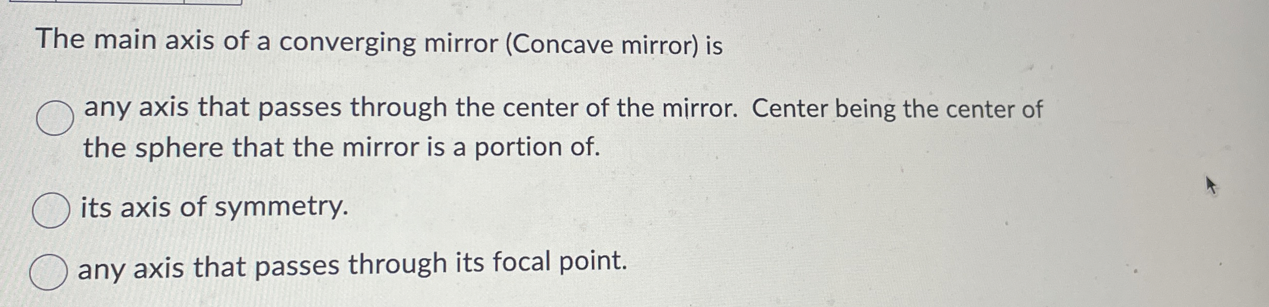Solved The main axis of a converging mirror (Concave mirror) | Chegg.com