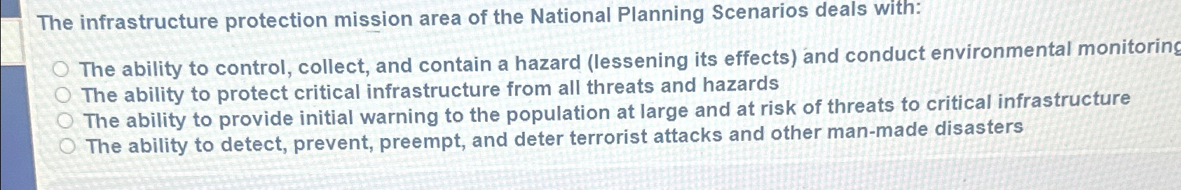 Solved The infrastructure protection mission area of the | Chegg.com