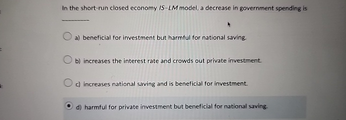 Solved In the short-run closed economy IS-LM model, a | Chegg.com