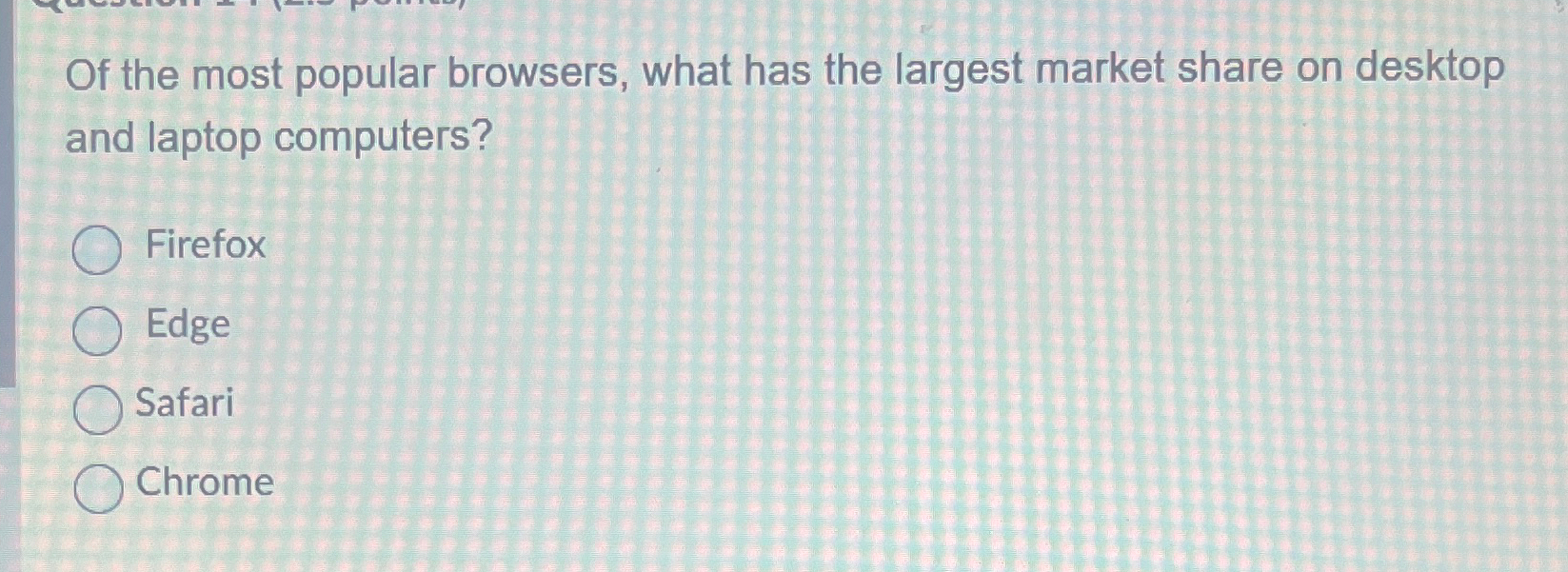Solved Of the most popular browsers, what has the largest | Chegg.com