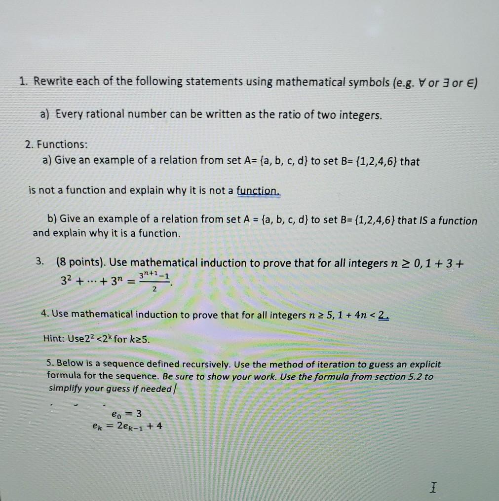 Solved 1. Rewrite each of the following statements using | Chegg.com
