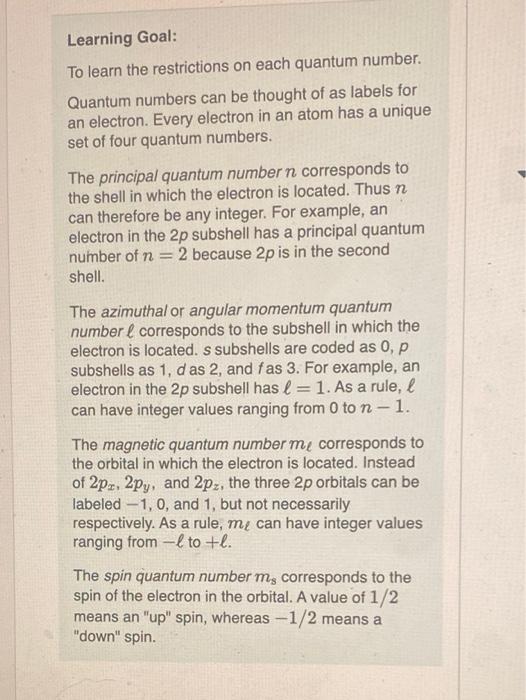 Solved Learning Goal: To learn the restrictions on each | Chegg.com