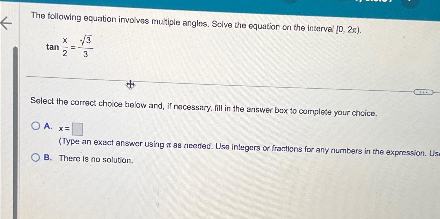 Solved The following equation involves multiple angles. | Chegg.com