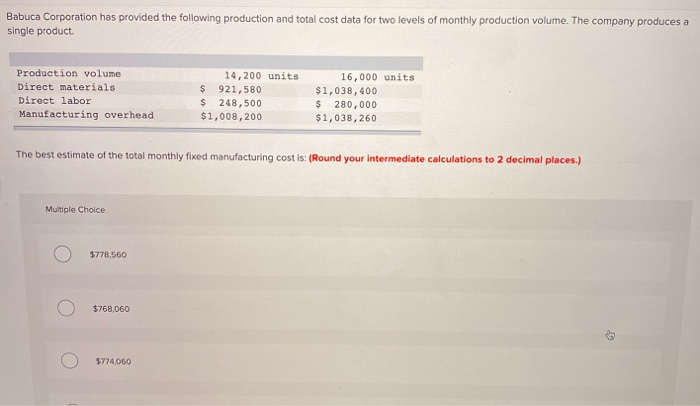 Solved Babuca Corporation has provided the following | Chegg.com