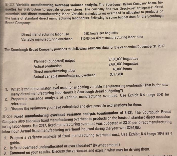 Solved 8-23 Variable manufacturing overhead variance | Chegg.com