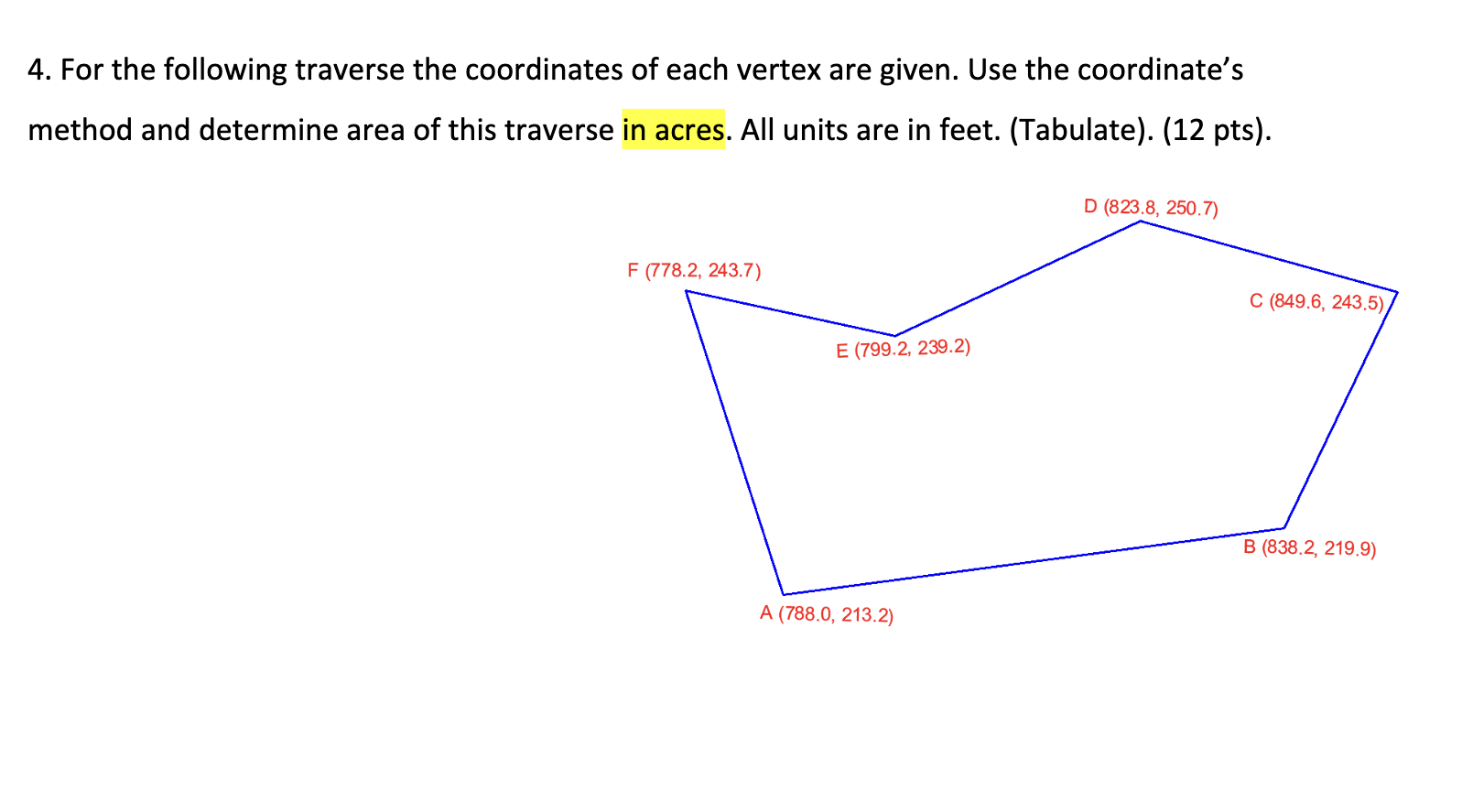 Solved 4. ﻿For the following traverse the coordinates of | Chegg.com