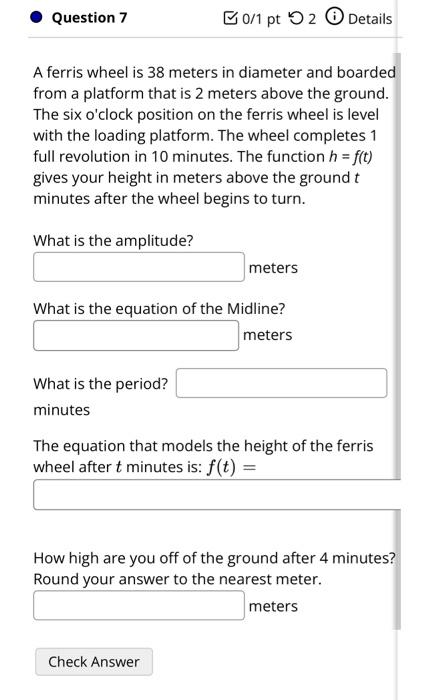 Solved A ferris wheel is 38 meters in diameter and boarded | Chegg.com