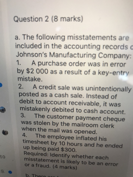 Solved The following misstatements are included in the | Chegg.com