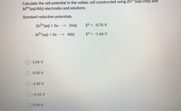 Solved Calculate the cell potential in the voltaic cell | Chegg.com
