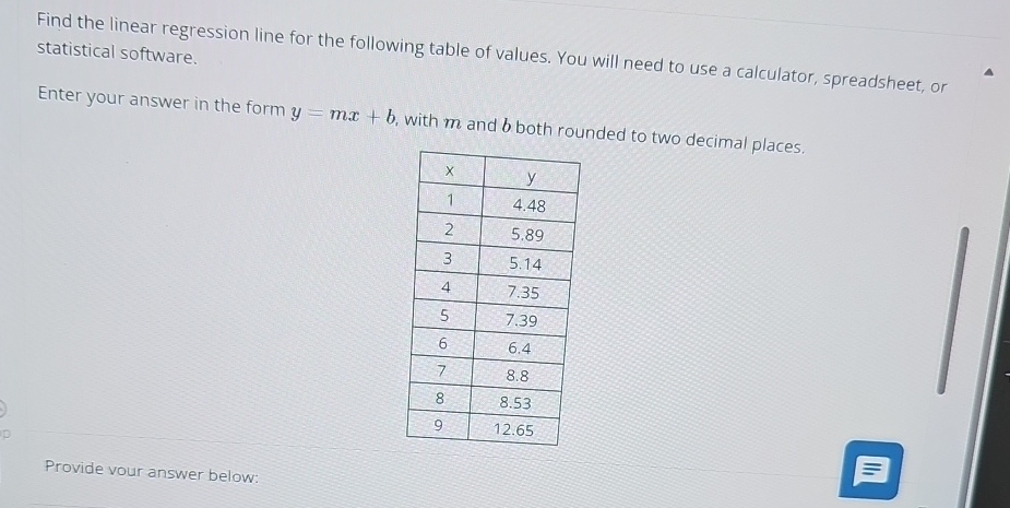 Solved Find the linear regression line for the following | Chegg.com