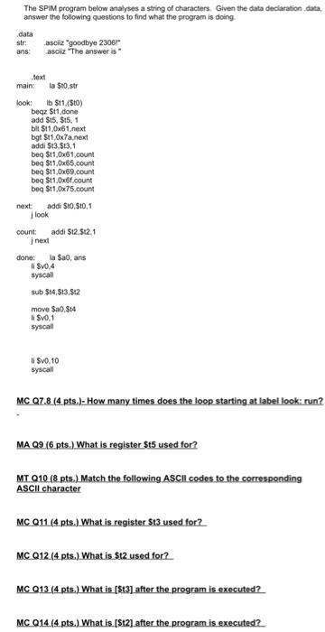 Solved The SPIM program below analyses a string of | Chegg.com