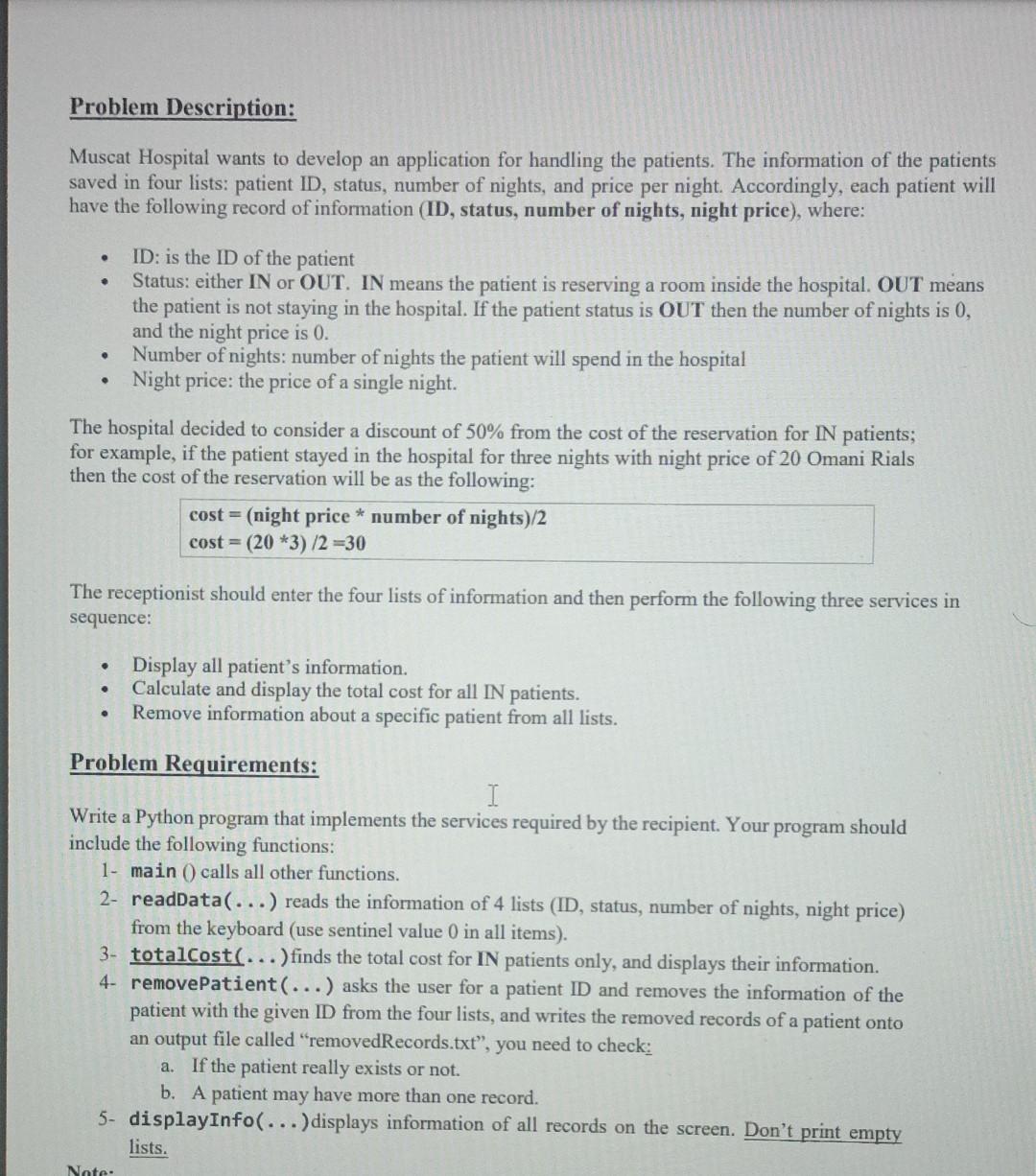 Solved Problem Description: Muscat Hospital wants to develop | Chegg.com