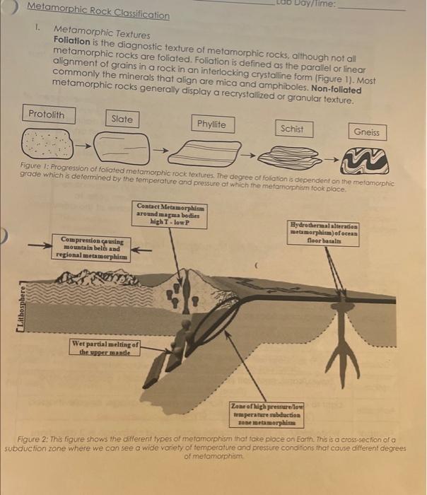 Solved Metamorphic Rock Classification 1. Metamorphic | Chegg.com