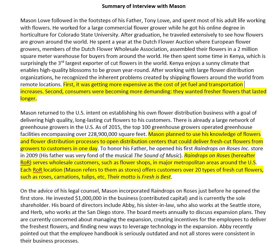 Solved Summary of Interview with MasonMason Lowe followed in | Chegg.com