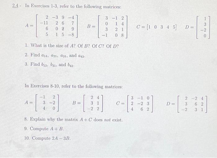 Solved In Exercises 1-3, refer to the following matrices: A | Chegg.com
