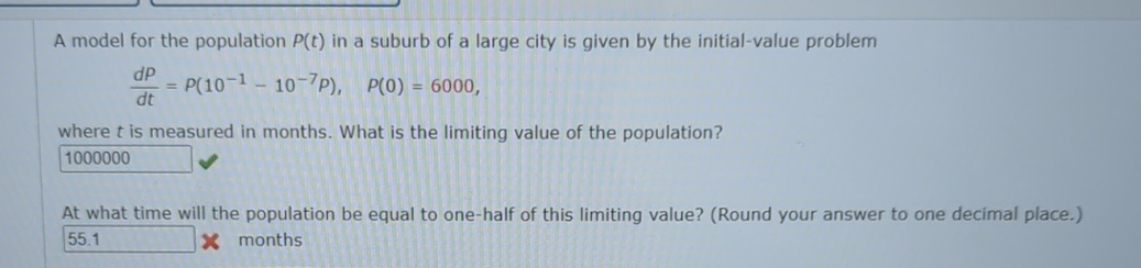 Solved A model for the population P(t) ﻿in a suburb of a | Chegg.com