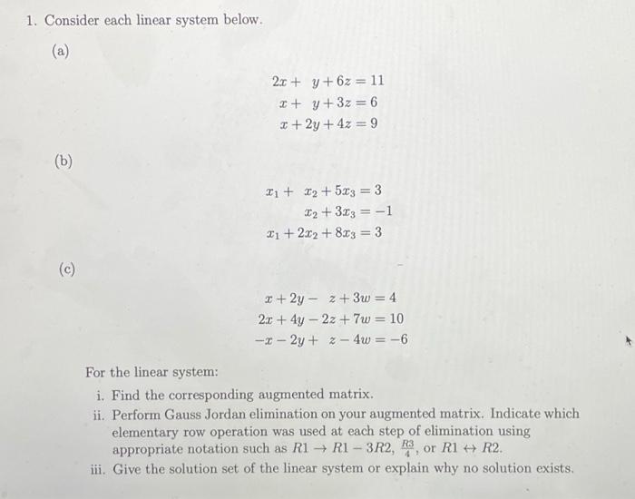 Solved 1. Consider each linear system below. (a) | Chegg.com