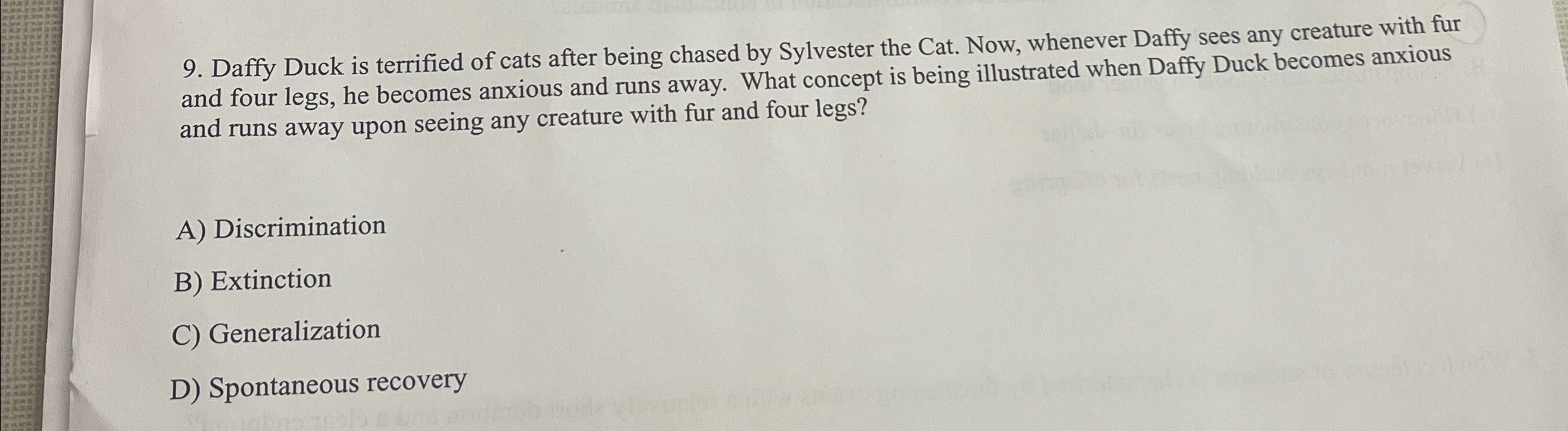 Solved Daffy Duck is terrified of cats after being chased by | Chegg.com