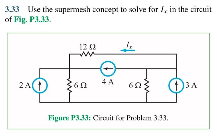 Solved 3.33 Use the supermesh concept to solve for Ix in the | Chegg.com