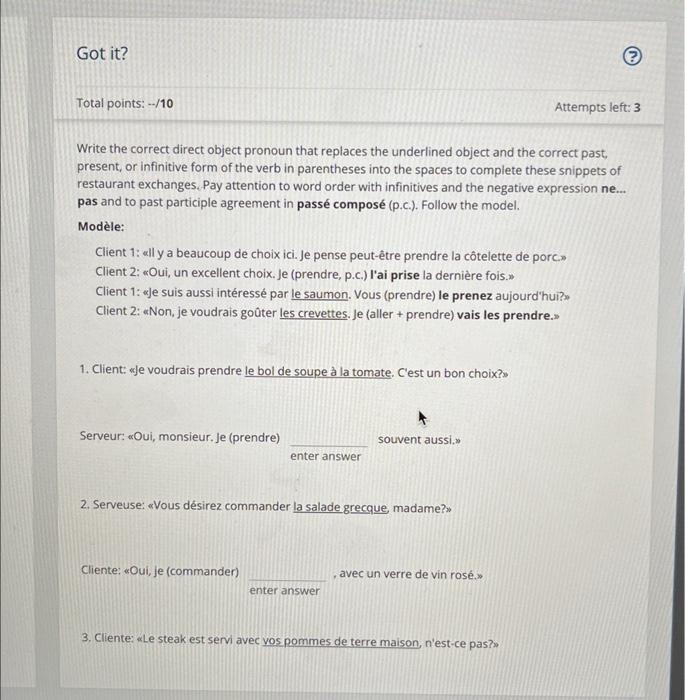 Write the correct direct object pronoun that replaces | Chegg.com